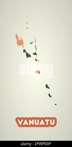 Vanuatu map. Poster with map of the country in retro color palette ...