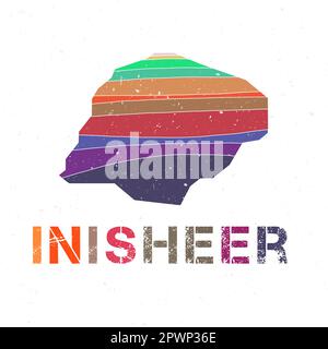 Inisheer map. Map of the island with beautiful geometric waves in red ...