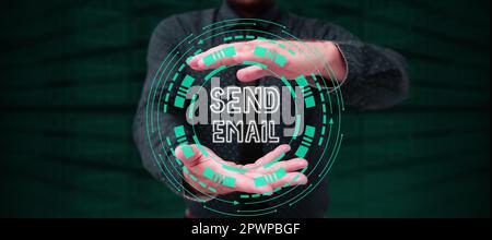 Text caption presenting Send Email. Business showcase the system for using computers to send ...