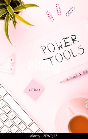 Conceptual caption Power Tools, Business showcase tools powered by an ...