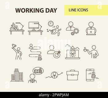Working day line icon set Stock Vector Image & Art - Alamy