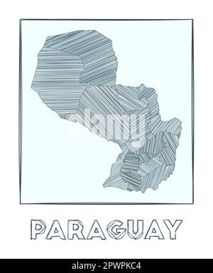 Paraguay outline map with the handwritten country name. Continuous line ...