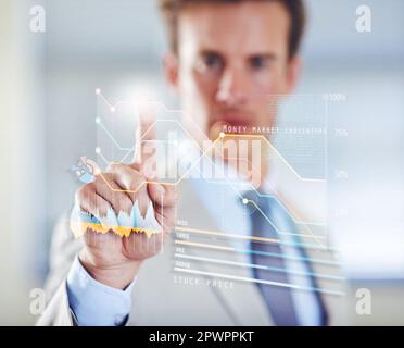 Business professional touching digital growth chart for financial ...