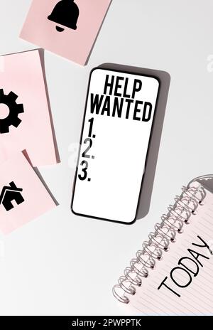 Conceptual caption Help Wanted, Business overview advertisement placed ...
