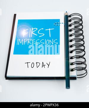 Writing displaying text First Impressions. Business overview What a ...