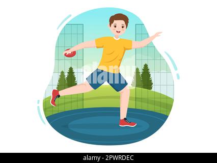 Discus Throw Playing Athletics Illustration with Throwing a Wooden ...