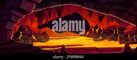 Volcano lava hell in underground rock cave view fantasy game cartoon ...