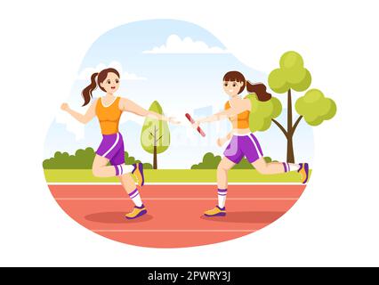 Relay Race Illustration by Passing the Baton to Teammates Until ...
