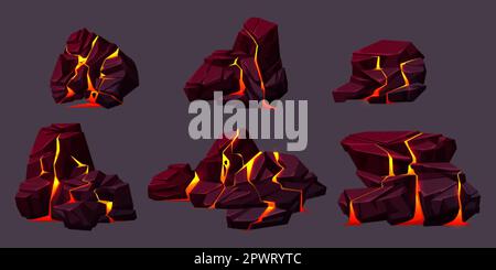 Volcano boulder texture with lava in cracks and broken stones. Volcanic ...