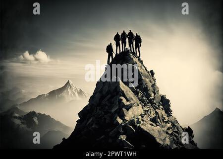 On the top of the world together stock photo Teamwork, Mountain, Sports ...