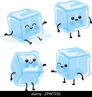 a block of ice melting with a cartoon face was scared and hot, doodle ...