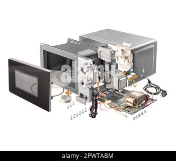 Explode view of a microwave in white background Stock Photo - Alamy