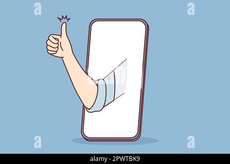 Mobile phone and thumb up symbolizing approval of good app or website ...