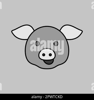 Pig isolated grayscale icon. Animal head. Farm sign. Graph symbol for ...