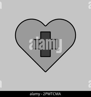 Cross inside heart vector grayscale icon. Medicine and healthcare ...