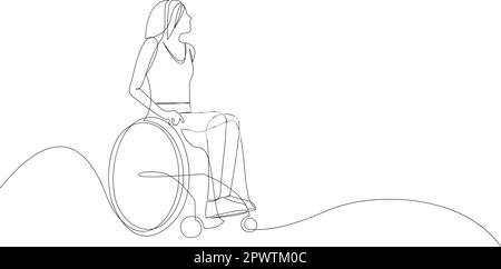 Continuous one single line of wheelchair for disabled man isolated on ...