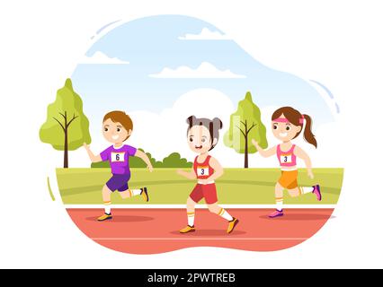Marathon Race Illustration with Kids Running, Jogging Sport Tournament ...