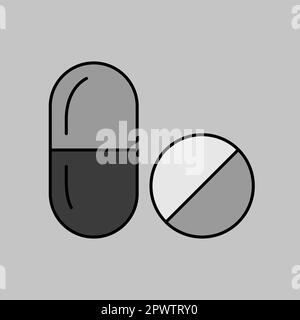 Tablets and pill vector grayscale icon. Medicine and healthcare ...