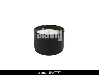 Minimalist candle mockup, black ceramic candle jar with glossy black lid open design-ready 3D ...
