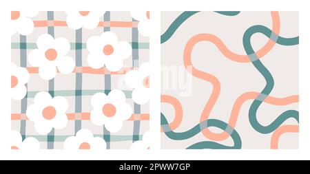 Naive groovy squiggle seamless pattern. 1970 Fun colorful line Doodle ...