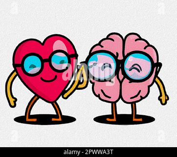 brain and heart cartoon Stock Photo - Alamy
