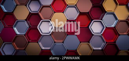 metal hexagon shapes geometric background. 3d render Stock Photo - Alamy
