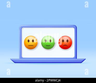 3D Customer Rating Smile Emoticons Checklist in Computer Isolated ...