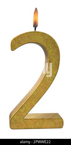 Birthday number two, candle with fire. 3D number 2. Vector illustration ...
