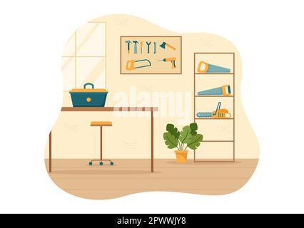 Woodworking with Wood Cutting by Modern Craftsman and Worker using Tools Set in Flat Cartoon ...