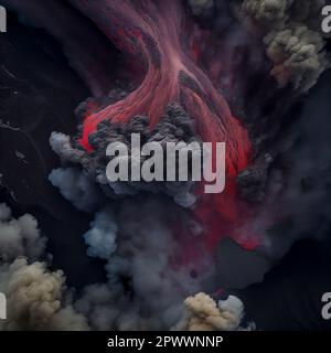 Aerial View of Billowing Smoke and Ashes Erupting From a Volcano Stock ...
