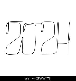 2024 year in single line style. One continuous line drawing. Vector ...