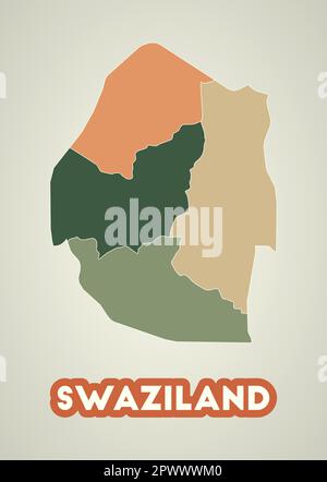 Swaziland map. Country poster with regions. Old grunge texture. Shape ...