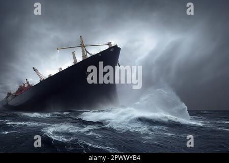 An Oil Tanker Sinking in Rough Sea and Stormy Weather Stock Photo - Alamy