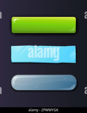 Diamond game menu interface, green crystal ui buttons. Cartoon glossy gui elements, progress bar ...