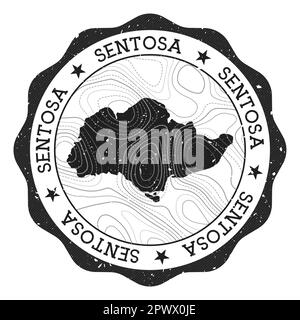 Sentosa round stamp. Round logo with island map and title. Stylish ...