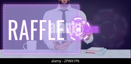 Conceptual caption Raffle. Business idea means of raising money by ...