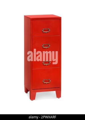 Red filing cabinet isolated on white background Stock Photo - Alamy