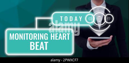 Hand writing sign Monitoring Heart Beat. Business showcase Measure or ...