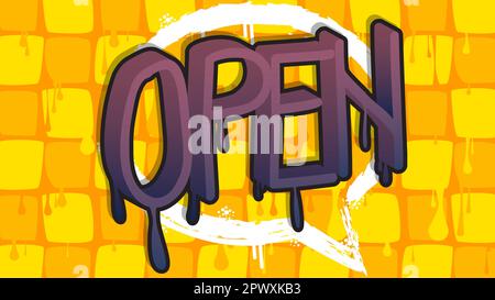 Open. Graffiti tag. Abstract modern street art decoration performed in ...