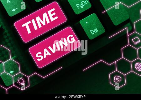 Text showing inspiration Time Saving. Business idea the act of reducing ...