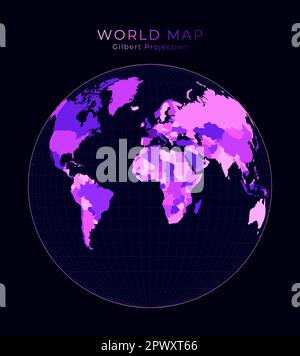 Vector world map. Gilbert's two-world perspective projection. Plain ...