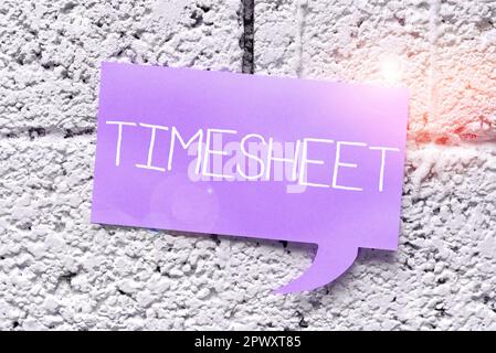 Conceptual caption Timesheet. Business showcase graphical ...