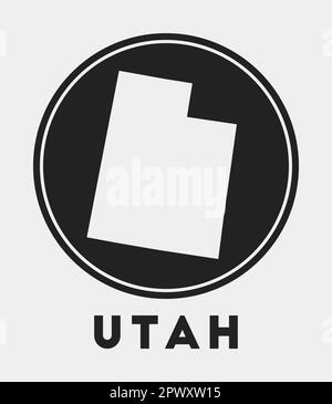 Utah Badge. Round logo of us state with triangular mesh map and radial ...