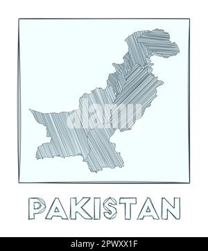 Pakistan map hand drawn sketch. Vector concept illustration flag, childrens drawing, scribble ...