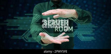 Hand writing sign Server Room, Word Written on a room used to store ...