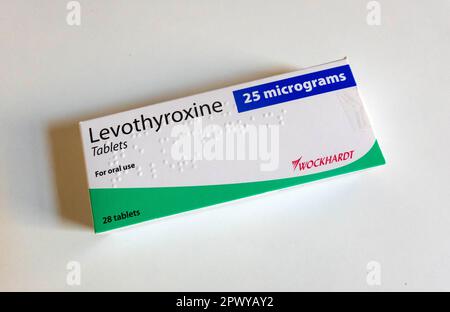 Levothyroxine tablets box. 25 micrograms. Studio photo set-up Stock ...