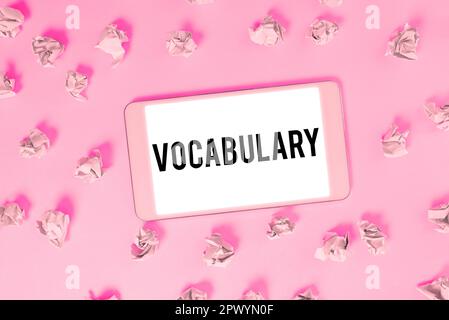 Text caption presenting Vocabulary, Concept meaning collection of words ...