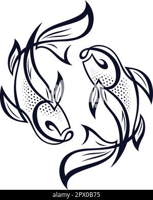 Pisces zodiac sign. One line drawing. Astrological icon with abstract ...