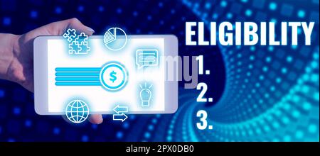 Sign displaying Eligibility. Word Written on State of having the right ...