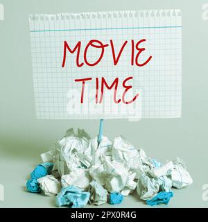 Inspiration showing sign Movie Time. Business approach the scheduled or ...